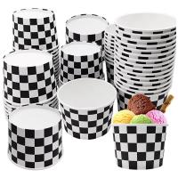 China Black White Plaid Food Grade Ice Cream Paper Cups Grease Water Resistant Coating for sale