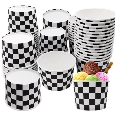 China Black White Plaid Food Grade Ice Cream Paper Cups Grease Water Resistant Coating for sale