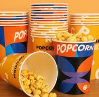 China Thickened Food Grade Paper Popcorn Bucket Leak Proof Custom Logo Printing Takeaway Container for sale