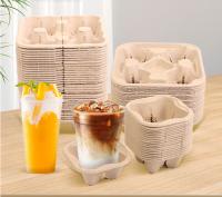 China Disposable Tearable 2 Cup Pulp Holder Detachable Eco Friendly Coffee Tray for sale