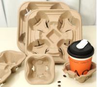 China Disposable Tearable 2 Cup Pulp Holder Detachable Eco Friendly Coffee Tray for sale