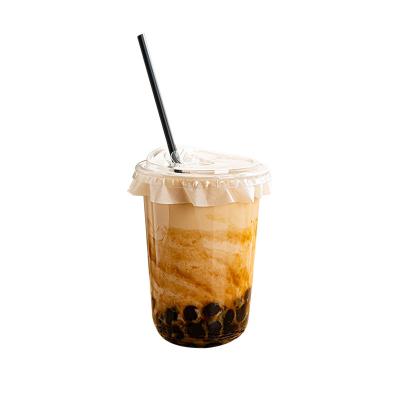 China Custom Logo Thickened High Transparency PET Plastic Cups With Lids For Coffee Milk Tea for sale