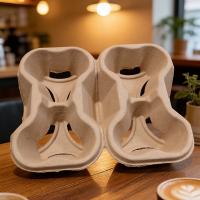 China Disposable Eco Pulp Cup Holder Coffee Tea Anti Scald Double Cup Carrier for sale