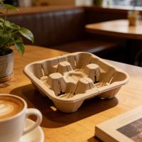 China Disposable Eco Pulp Cup Holder Coffee Tea Anti Scald Double Cup Carrier for sale