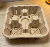 China Disposable Eco Pulp Cup Holder Coffee Tea Anti Scald Double Cup Carrier for sale