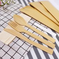 China Disposable Bamboo Cutlery Set Knife Fork Spoon Chopsticks Napkins Eco Friendly for sale
