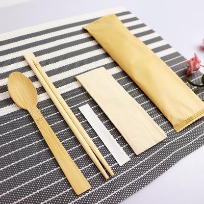 China Disposable Bamboo Cutlery Set Knife Fork Spoon Chopsticks Napkins Eco Friendly for sale