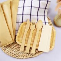 China Disposable Bamboo Cutlery Set Knife Fork Spoon Chopsticks Napkins Eco Friendly for sale