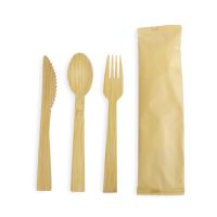 China Disposable Bamboo Cutlery Set Knife Fork Spoon Chopsticks Napkins Eco Friendly for sale