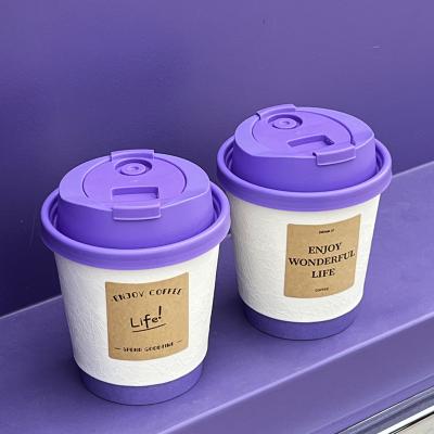 China Monet Purple Double-Layer Insulated Disposable Coffee Paper Cup for sale