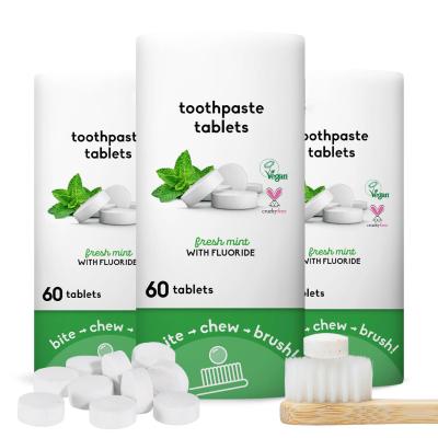 China 180 Count Anticavity Fluoride Toothpaste Tablets with 0.24% Sodium Fluoride, SLS Free & Plastic Free Natural Mint Formula for sale