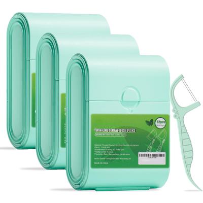China Twin Line Mint Dental Floss Picks 156 Count with 3 Portable Cases - Polymer Floss & Ergonomic Handle for sale