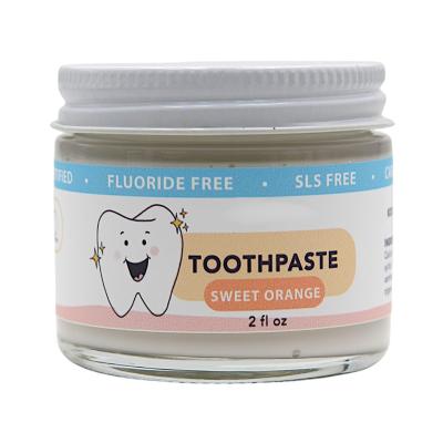 China Xylitol Kids All Natural Fluoride Free Toothpaste Powder Vegan Sweet Orange 2 fl oz Glass Jar for sale