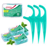 China 300 Count Mint Dental Floss Picks with 5 Travel Cases - Tear-Resistant UHMWPE Floss & Ergonomic Handle for sale