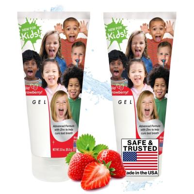 China Kids Tongue Cleaner Gel Set with Zinc and Wild Strawberry Flavor - 2 Piece Oral Hygiene Kit for Children for sale