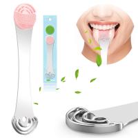 China 2-in-1 Stainless Steel & Silicone Tongue Scraper for Bad Breath Removal and Oral Hygiene for sale