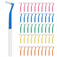 China 50 Count L-Shaped Angle Interdental Brushes for Braces - 5 Sizes 0.6mm to 1.2mm with Extended Handle for sale