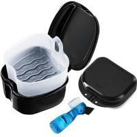 China 3-Piece Dental Retainer Cleaner Kit with Soaking Cup, Storage Case and Brush for Invisalign and Dentures for sale