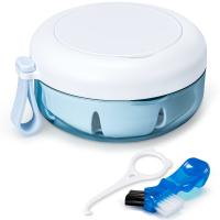 China Leak Proof Denture Cup Kit with Brush, Strainer & Mirror - 3.74×3.74×1.96 Inch Compact Design for sale
