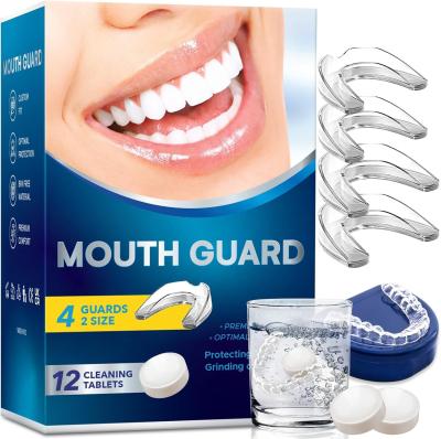China Customizable Anti Grinding Mouth Guard Set with 4 Guards and 12 Cleaning Tablets for Nighttime Teeth Protection for sale