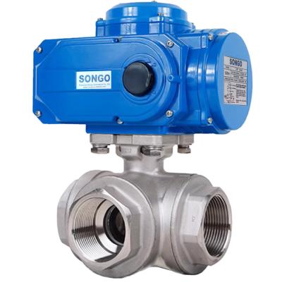 China 3 Way Motorized Actuator Valve T Type CF8M 1000 WOG NPT Female Threaded SS304 4-20ma for sale