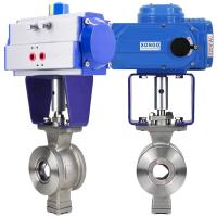 China Double Acting Pneumatic Actuator Ball Valve Wafer V Type 150LB 3inch 2 Way Motorized SS304 for sale