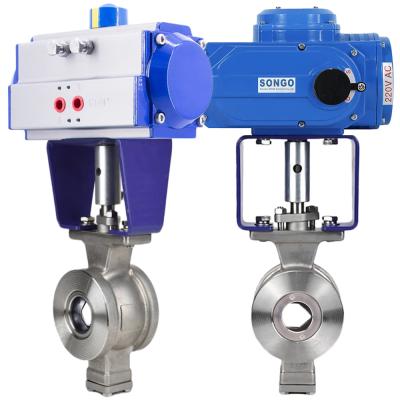 China Double Acting Pneumatic Actuator Ball Valve Wafer V Type 150LB 3inch 2 Way Motorized SS304 for sale