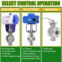 China Double Acting Pneumatic Actuator Ball Valve Wafer V Type 150LB 3inch 2 Way Motorized SS304 for sale