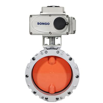 China Aluminum Alloy Motorized Butterfly Valve Double Flange 220VAC For Powder Silo Discharge for sale