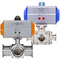 China Sanitary Double Acting Pneumatic Actuator Valve L/T Type 3 Way Food Grade for sale