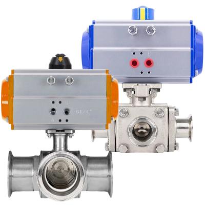 China Sanitary Double Acting Pneumatic Actuator Valve L/T Type 3 Way Food Grade for sale