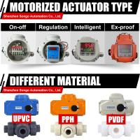 China PVC 3 Way Electric Actuator Ball Valve Motorized IP67 50Nm DN20 3/4 Inch 110V AC True Union for sale