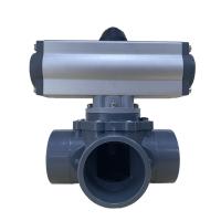 China 180 Degree PVC 3way Pneumatic Ball Valve Corrosion Resistance Double Acting 10bar For Sea Water for sale