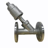 China Flange Angle Seat Pneumatic Actuator Valve 25 Bar SS304 Spring Return Air Water Steam 145degree for sale