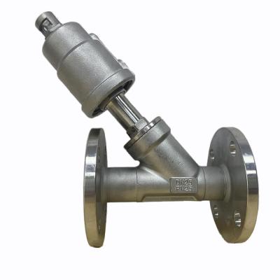China Flange Angle Seat Pneumatic Actuator Valve 25 Bar SS304 Spring Return Air Water Steam 145degree for sale
