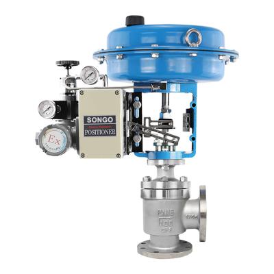 China SONGO Pneumatic Angle Control Valve 4-20ma PN16 Ss304 Single Seated Diaphragm Control Flange Globe Valve Suitable for high-viscosity medium for sale