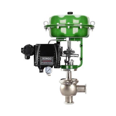 China SONGO Pneumatic Sanitary Angle Control Valve PN25 Ss316 2inch Single Seated Diaphragm Control Flange Globe Valve with 4-20ma Positioner feedback for sale