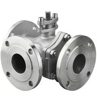 China Songo Manual 3 way flange ball valve full port ptfe seal L shape SS304 carbon steel PN16 150LB with handle for sale