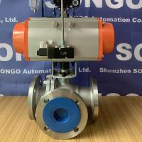 China Songo Manual 3 way flange ball valve full port ptfe seal L shape SS304 carbon steel PN16 150LB with handle for sale