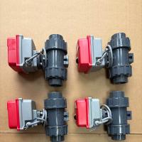 China SONGO UPVC electric reset ball valve thread socket type 220VAC 24VDC with manual operation Pn10 IP67 Plastic actuator normal close for sale