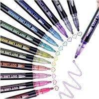 China 3mm Thick Doodle Shimmer Glitter Metallic Paint Markers Custom Double Line Outline Marker Pens for Rock Painting & Art Supplies for sale