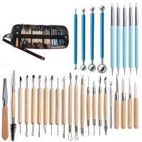 China 30 piece Art Tools Set Wooden Handle Double End Clay Pottery Sculpting Tool for sale