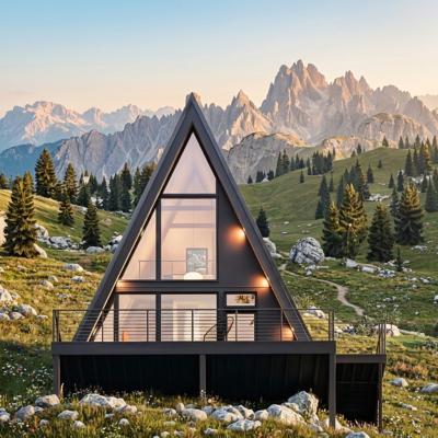 China Stylish A-Frame Triangle Prefab Steel House, Custom Steel Structure Guest Lodge for Hotel Courtyards for sale