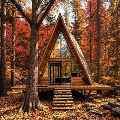 China Latest Contemporary Style Custom Triangular Wooden House, Sturdy Steel Structure, Direct Sale Ideal for Garden Application for sale