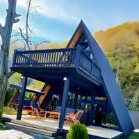 China Modern Luxury A-Frame Steel Structure Waterproof Prefab Villa Outdoor Tiny Home Shop Cottage Cabin for sale
