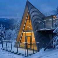 China Prefabricated Triangular Wood Villa, Durable Stable Steel Structure, Great Isolated Getaway Cabin for Holiday Resort Living for sale