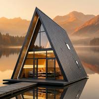 China Robust Weather Resistant Steel Frame Triangle Wooden House Modern Appearance All Season Use Manufactured in China for sale
