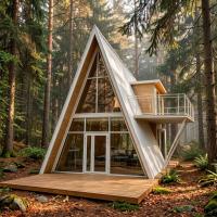 China Economical Two Story Triangular Wood Prefabricated House Robust High Quality Light Steel Frame Custom Modern Appearance Design for sale