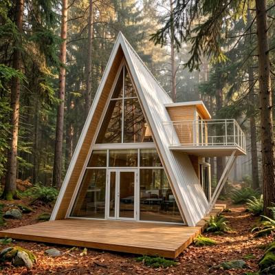 China Economical Two Story Triangular Wood Prefabricated House Robust High Quality Light Steel Frame Custom Modern Appearance Design for sale