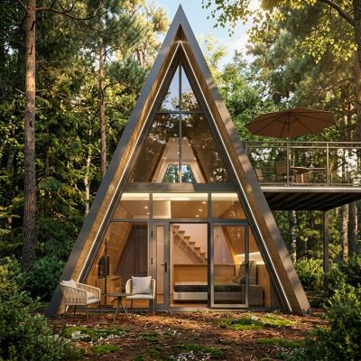 China Premium Luxury Triangle Wooden House Movable Steel Container Villa Modern Prefab House for Resort Hotel Comfort Stays for sale